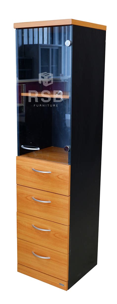 ตู้เอกสาร บานเปิดกระจก 2 ชั้น 4 ลิ้นชักล่าง ขนาด 36 X 40 สูง 160 Cm รหัส 4507 โต๊ะทำงาน โต๊ะ