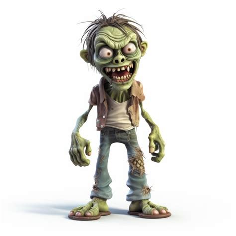 Premium Photo Quirky Cartoonish 3d Smiling Zombie On White Background