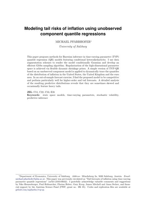Pdf Modeling Tail Risks Of Inflation Using Unobserved Component Quantile Regressions