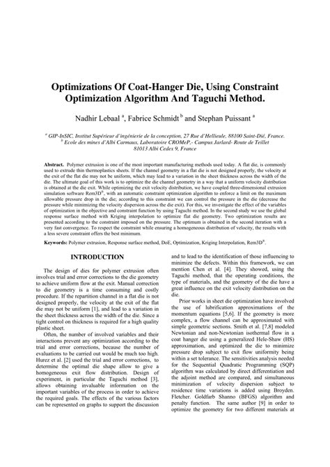 Pdf Optimizations Of Coat Hanger Die Using Constraint Optimization