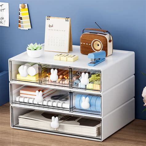 Marbrasse Desk Organizer With 6 Drawers 3 Tier Stackable