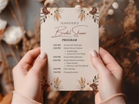 Boho Bridal Shower Program Template Printable Brunch Itinerary