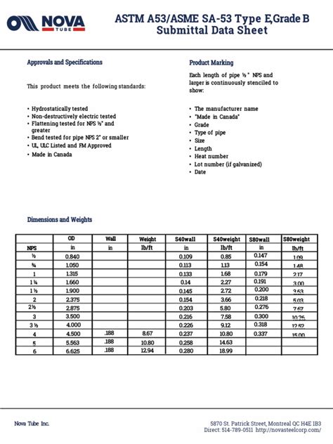 Astm A53 Asme Sa 53 Type E Grade B Submittal Data Sheet Pdf Pipe Fluid Conveyance Chemistry