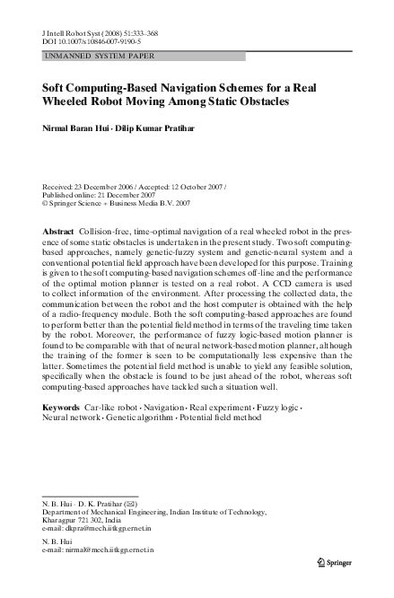 Pdf Soft Computing Based Navigation Schemes For A Real Wheeled Robot