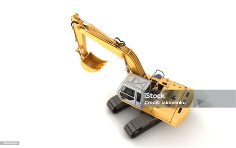 흰색 절연 유압 굴 삭 기의 최고 볼 수 있습니다 3d 그림입니다 바로 위에 대한 스톡 사진 및 기타 이미지 바로 위 불도저 건설 기계류 Istock