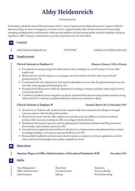 Clerical Assistant Resume Cv Example And Writing Guide