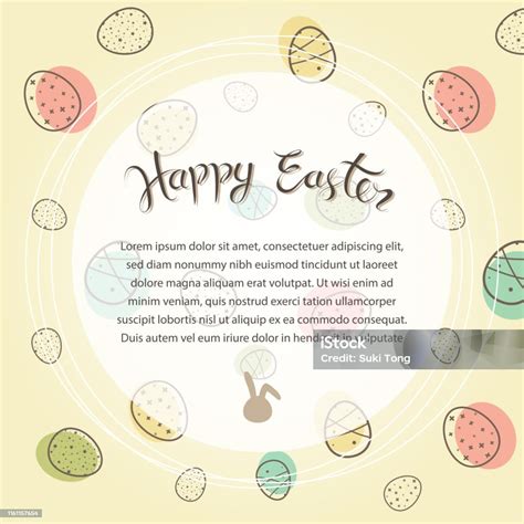 벡터 부활절 파티 전단지 그림 그림 에 그려진 계란 토끼 귀와 자연 배경에 타이포그래피 요소 계절에 대한 스톡 벡터 아트 및