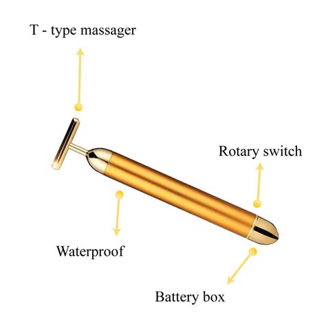 24k Gold Vibrating Micro Pulse Facial Massager T Bar Roller Erthskin