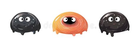 Cartoonish Blobs With Faces Three Colorful Characters Black Orange