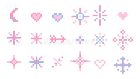 Pixel Star Sparkle Cute Retro 8 Bit Sparkle Set Shiny Pink Game Pixel