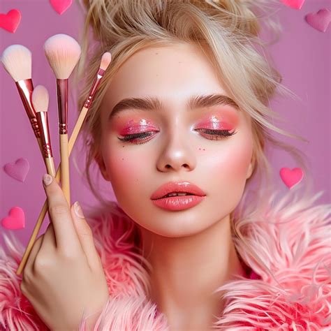 Portrait Of Women Modeling Valentines Day Makeup Premium Ai Generated