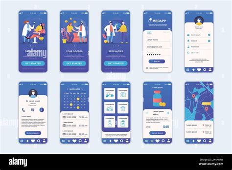 Medicine Concept Screens Set For Mobile App Template People Get Online Doctor Diagnostic