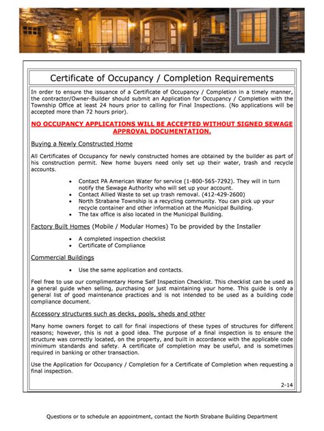 Fillable Online Certificate Of Occupancy Completion Requirements Fax Email Print Pdffiller
