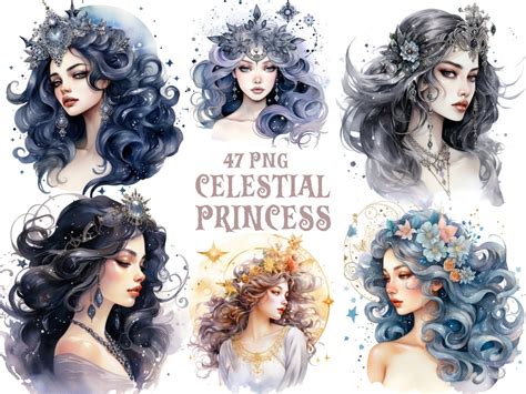 Watercolor Celestial Princess Png Celestial Graphics Princess Clipart Princess Sublimation
