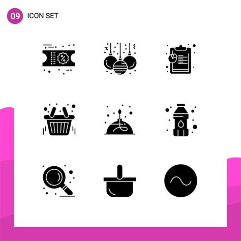 Set Of 9 Vector Solid Glyphs On Grid For Science Fire Data Burner Store Editable Vector Design