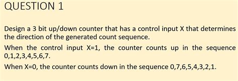 Solved Question 1 Design A 3 Bit Updown Counter That Has A