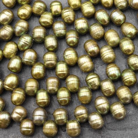 Large Genuine Golden Olive Green Freshwater Potato Oval Teardrop Pearl