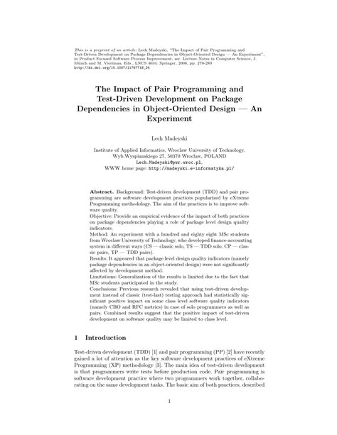 Pdf The Impact Of Pair Programming And Test Driven Development On Package Dependencies In