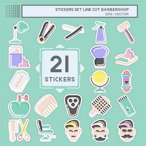 Sticker Line Cut Set Barbershop Suitable For Education Symbol Simple Design Editable Design