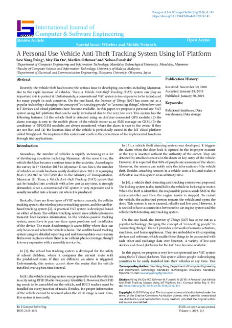 Pdf A Personal Use Vehicle Anti Theft Tracking System Using Iot Platform