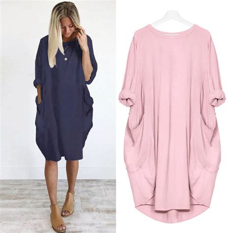 Feitong 2019 Summer Dresses Casual Womens Pocket Loose Dress Ladies