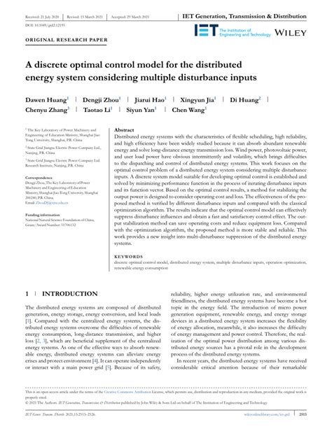 pdf a discrete optimal control model for the distributed energy