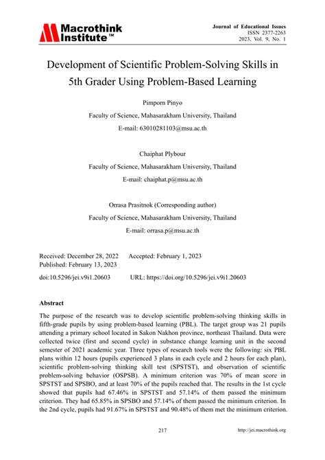 pdf development of scientific problem solving skills in 5th grader