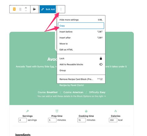Duplicating Recipes And Creating Recipe Templates Recipe Card Blocks
