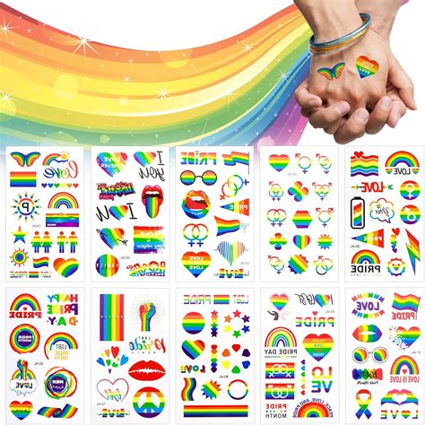 10 Sheets Pride Tattoos Rainbow Tattoos Lgbt Pride Temporary Tattoos