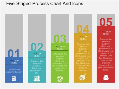 Five Staged Process Chart And Icons Powerpoint Template