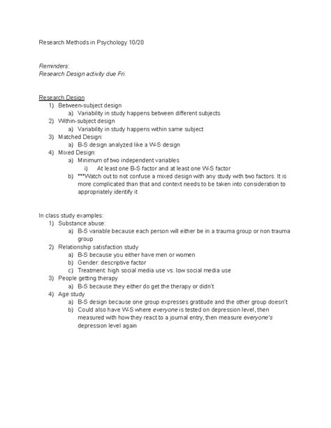 Research Methods In Psychology Notes Research Methods In Psychology 10 Reminders Research