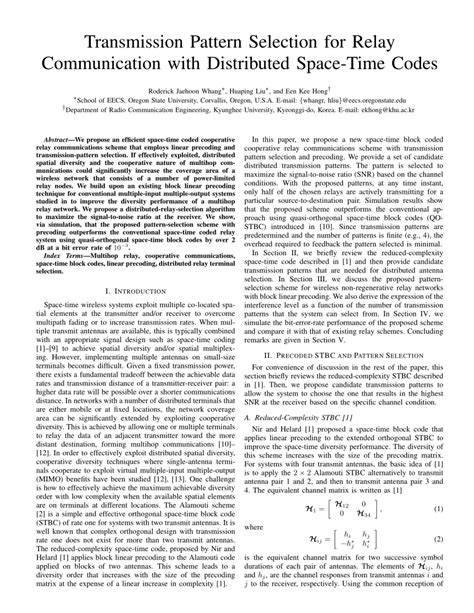 Pdf Transmission Pattern Selection For Relay Communication With Distributed Space Time Codes