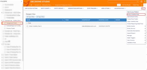 how can i hide an assignment action button on a process folder — decisions