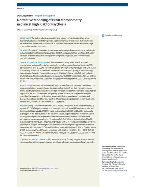 Pdf Normative Modeling Of Brain Morphometry In Clinical High Risk For Psychosis