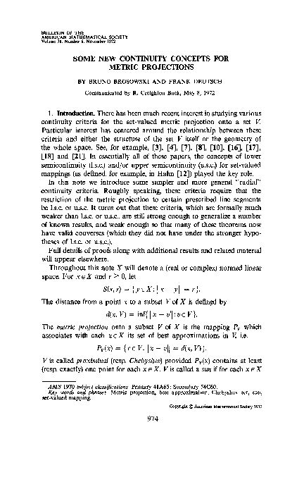 Pdf Some New Continuity Concepts For Metric Projections