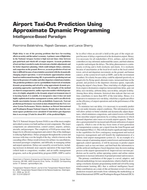 Pdf Airport Taxi Out Prediction Using Approximate Dynamic Programming Intelligence Based Paradigm