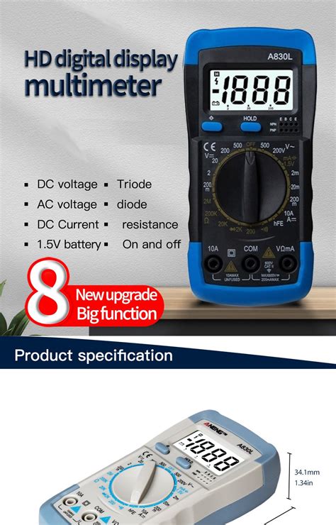 Generic A830L LCD Digital Multimeter DC AC Voltage Triode Diode 1 5V Battery Black Blue