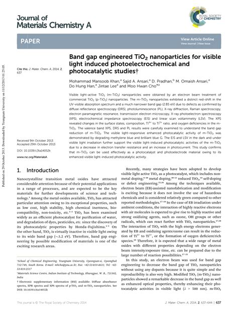 Pdf Band Gap Engineered Tio2 Nanoparticles For Visible Light Activities