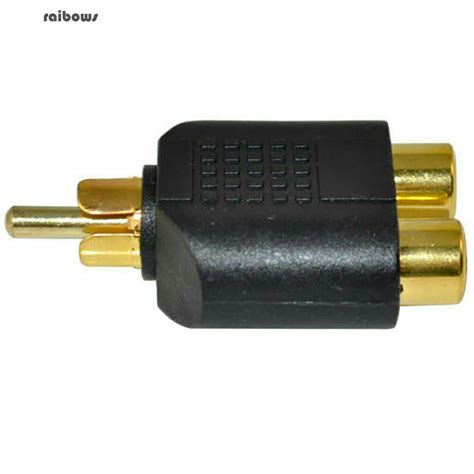 Male To Double Female Socket AV Audio Video Signal Y Splitter Plug Adapter Computers Tech