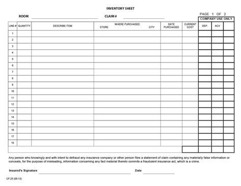 45 Printable Inventory List Templates [home Office Moving ]