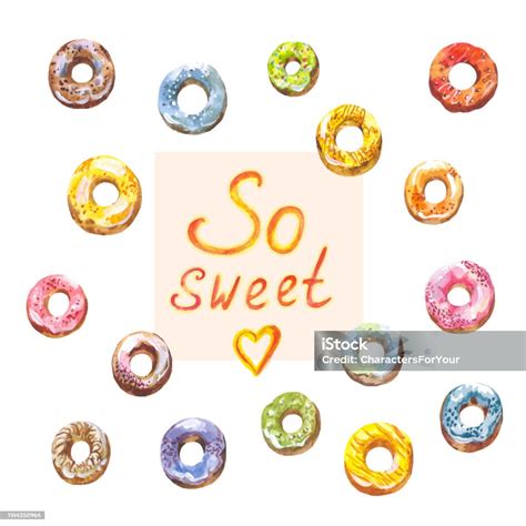 수채화 도넛 흰색 절연의 집합입니다 그래서 달 콤 하 고 달콤한 카페 빵집 또는 메뉴 꾸미기에 적합 합니다 귀여운에 대한 스톡 벡터 아트 및 기타 이미지 Istock