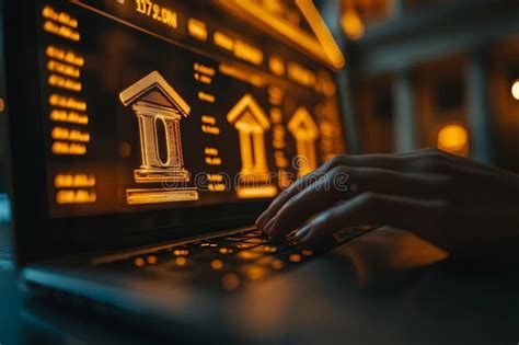 A Close Up Of Hands Using Laptop Keyboard On Desktop With An Online Banking Hologram On Blurry