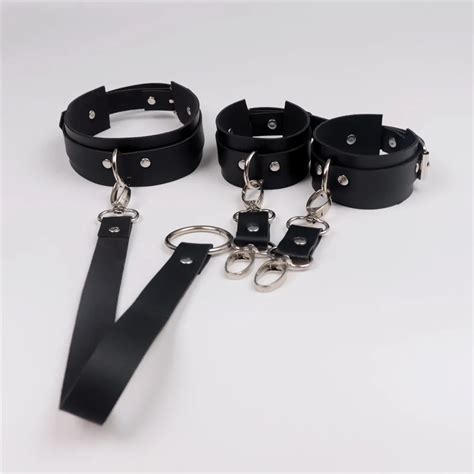 Role Playing 2 Pcs Bdsm Adult Sex Cuff For Women Men Pu Leather Handcuffs Choker Collar 