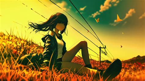 Anime Girl In Golden Sunset Field Wallpaper Hd Artist Wallpapers 4k