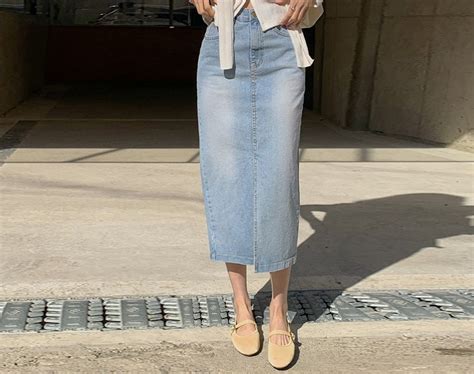 로피브넌 트임 하이웨스트 데님 롱 스커트 봄 신상 벚꽃룩 데일리룩 데이트룩 여행룩 빅사이즈 출근룩 빅사이즈스커트 데님스커트 청치마 트임스커트 앞트임스커트 슬릿스커트