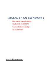 EECS3311 Lab 1 Docx EECS3311 A F21 LAB REPORT 1 First Name Hasnain Saifee Babe ID