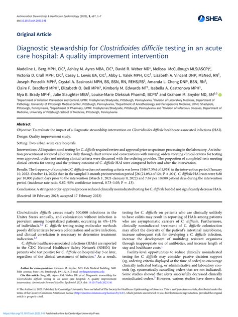 Pdf Diagnostic Stewardship For Clostridioides Difficile Testing In An