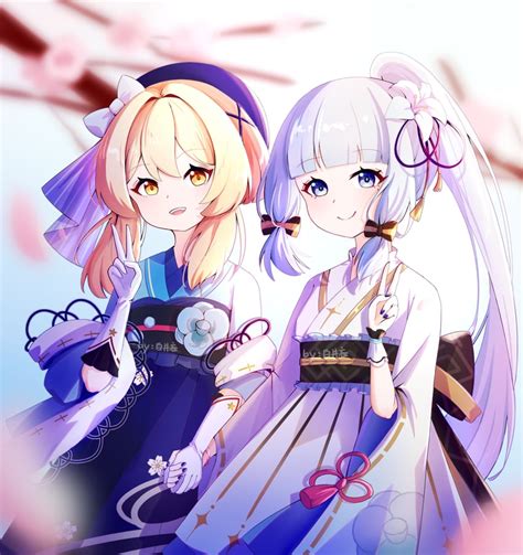 Lumine And Kamisato Ayaka Genshin Impact Drawn By Shirai Koromo