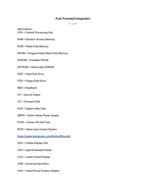 Abréviation Info En Anglais Pdf