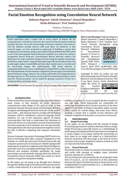 Facial Emotion Recognition Using Convolution Neural Network Pdf